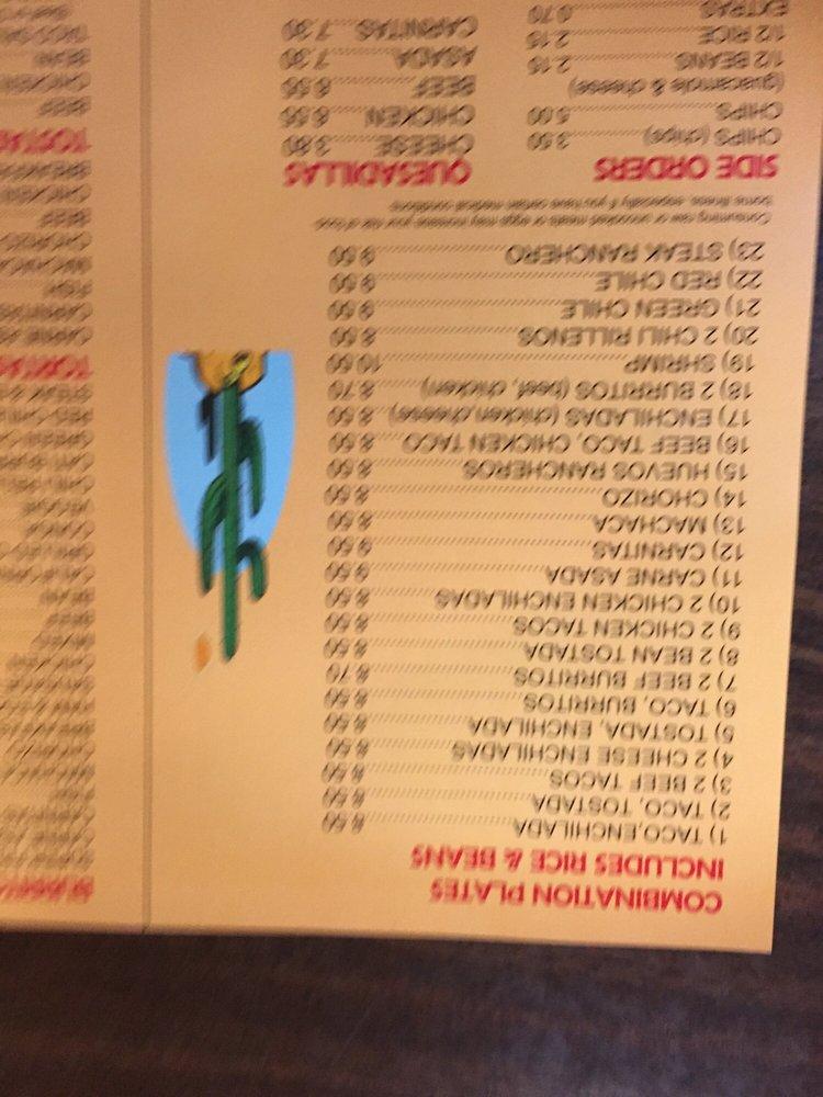 Menu at Adolfo's Taco Shop restaurant, Benson