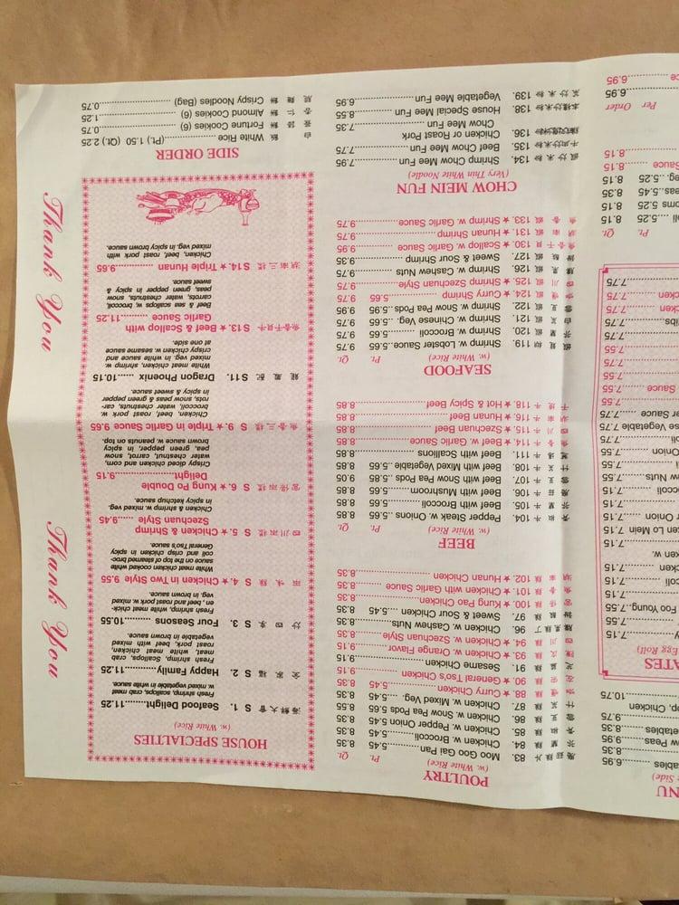 Carta del restaurante China Wok, Two Rivers, Washington St