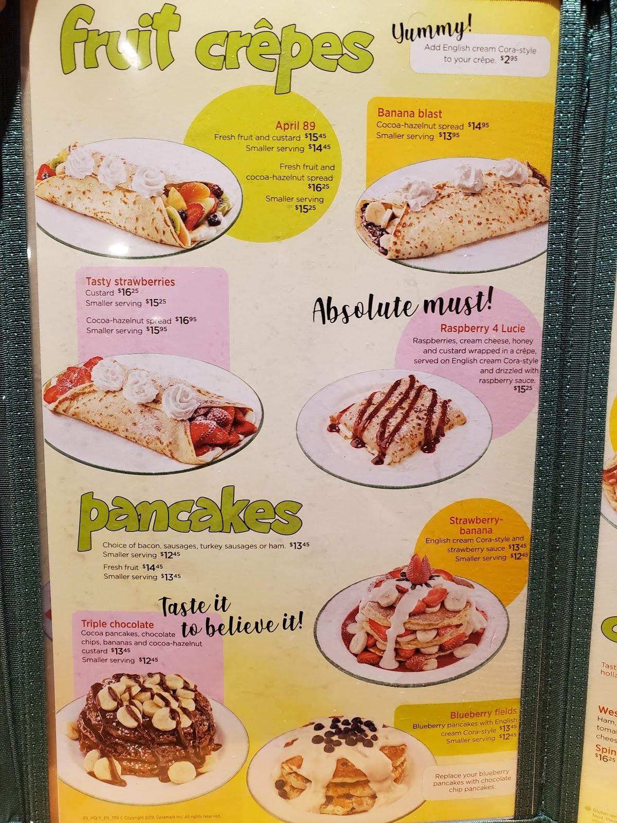 Menu at Cora Breakfast and Lunch restaurant, Vancouver