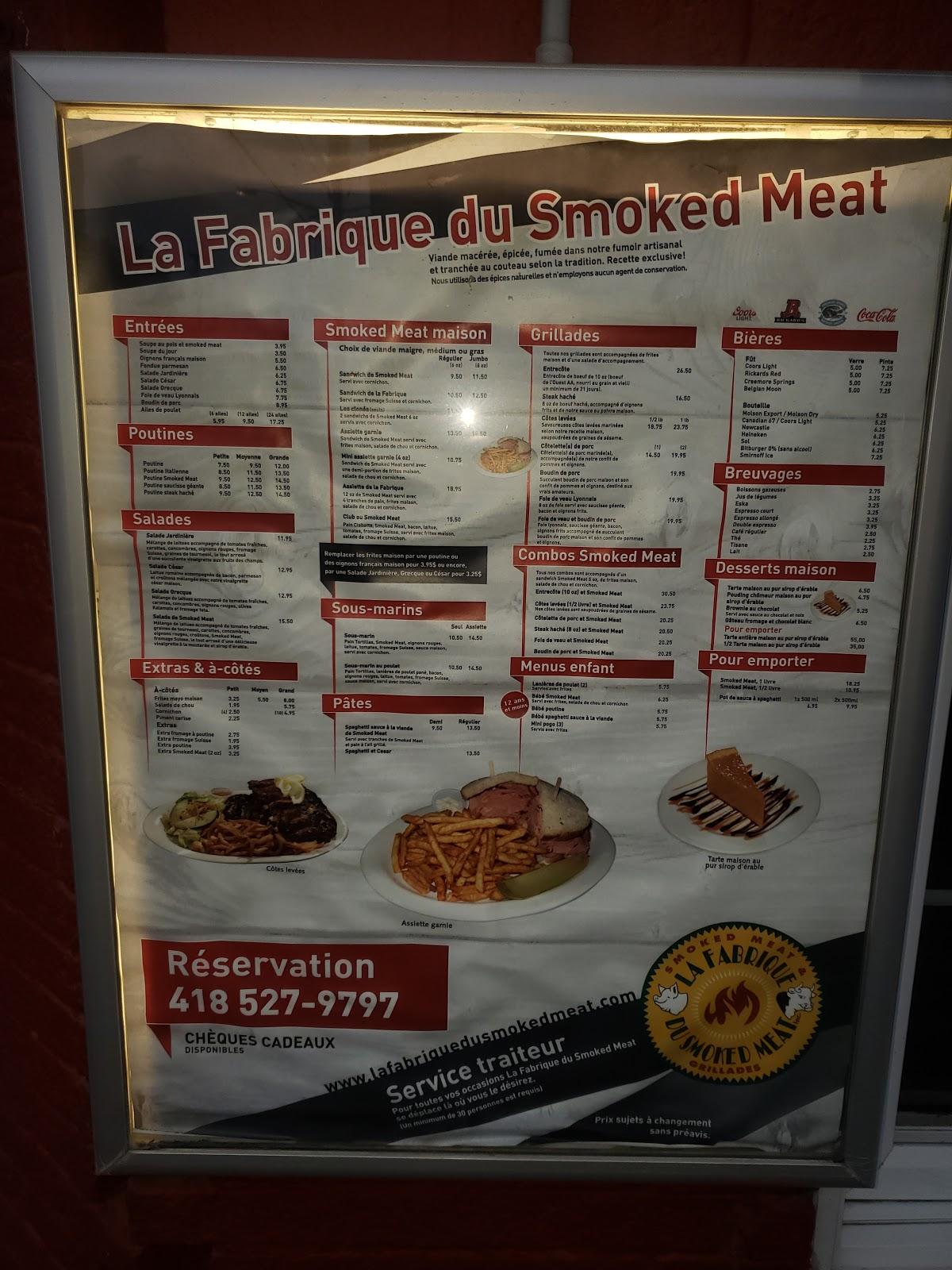 Menu at Fabrique du smoked meat restaurant, Québec City, 727 Raoul-Jobin St
