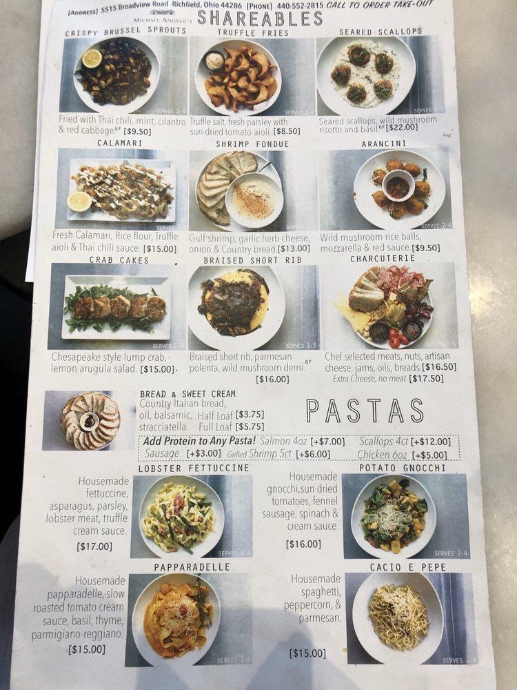 Menu at Michael Angelos Winery restaurant, Richfield