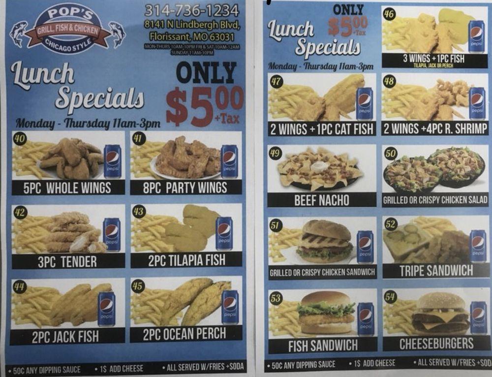 Menu at Pop's Grill, Fish & Chicken restaurant, Florissant