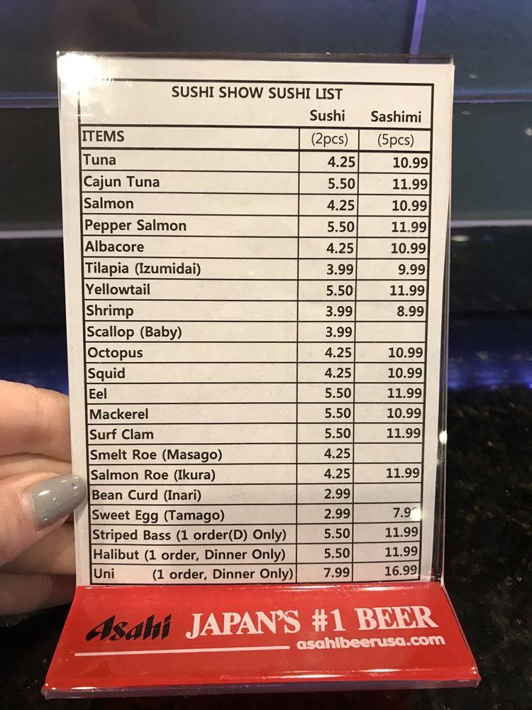 Menu at Show Sushi restaurant, San Dimas