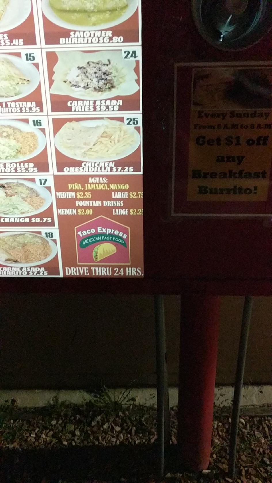 Menu at Taco Express restaurant, Colorado Springs, Centennial Blvd
