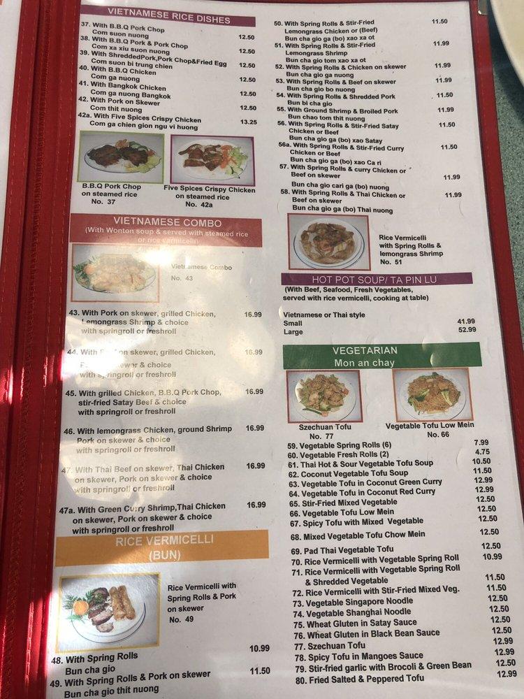 Menu at Vietnamese Garden restaurant, Regina