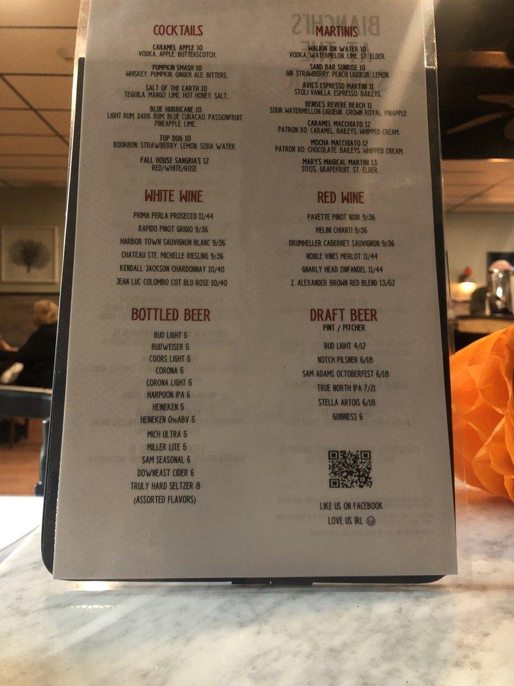 Menu at Bianchi’s at the Sand Bar, Revere