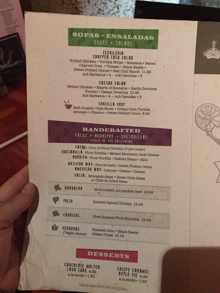 Menu at Cuervo Taqueria, Kansas City