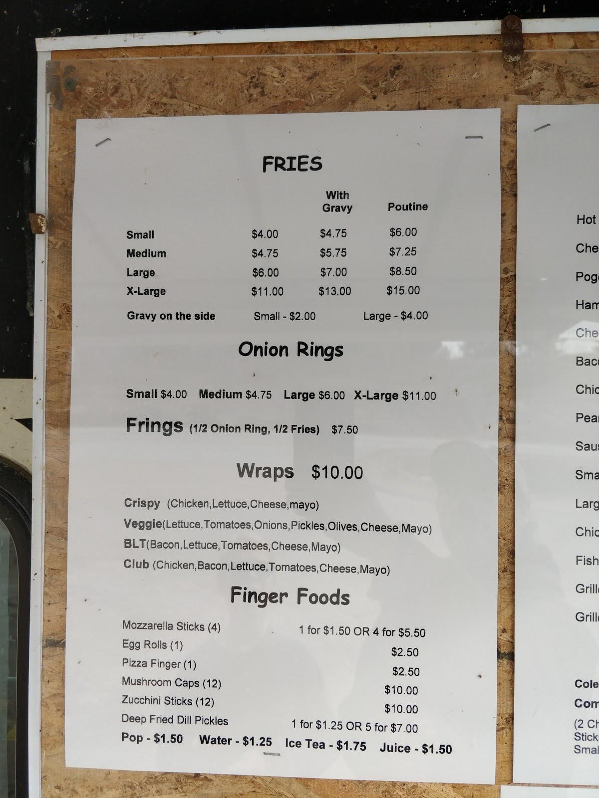 Menu at Dan's Pizza restaurant, Cobden