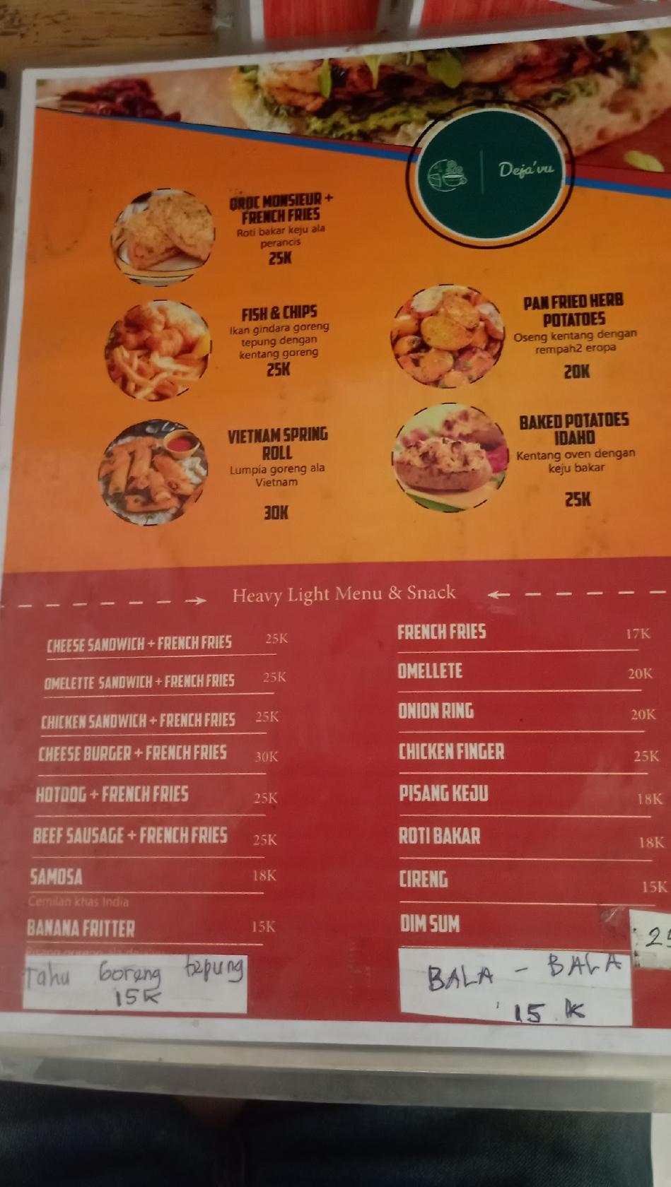 Menu at Deja'vu Cafe, Bandung