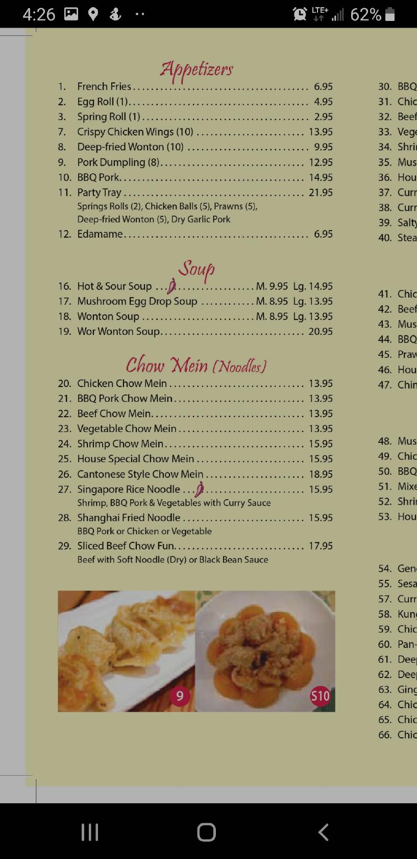 Menu at Golden Chopsticks West Kelowna restaurant, West Kelowna