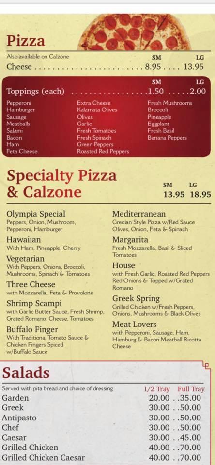 Menu at Olympia Pizza pizzeria, Newburyport