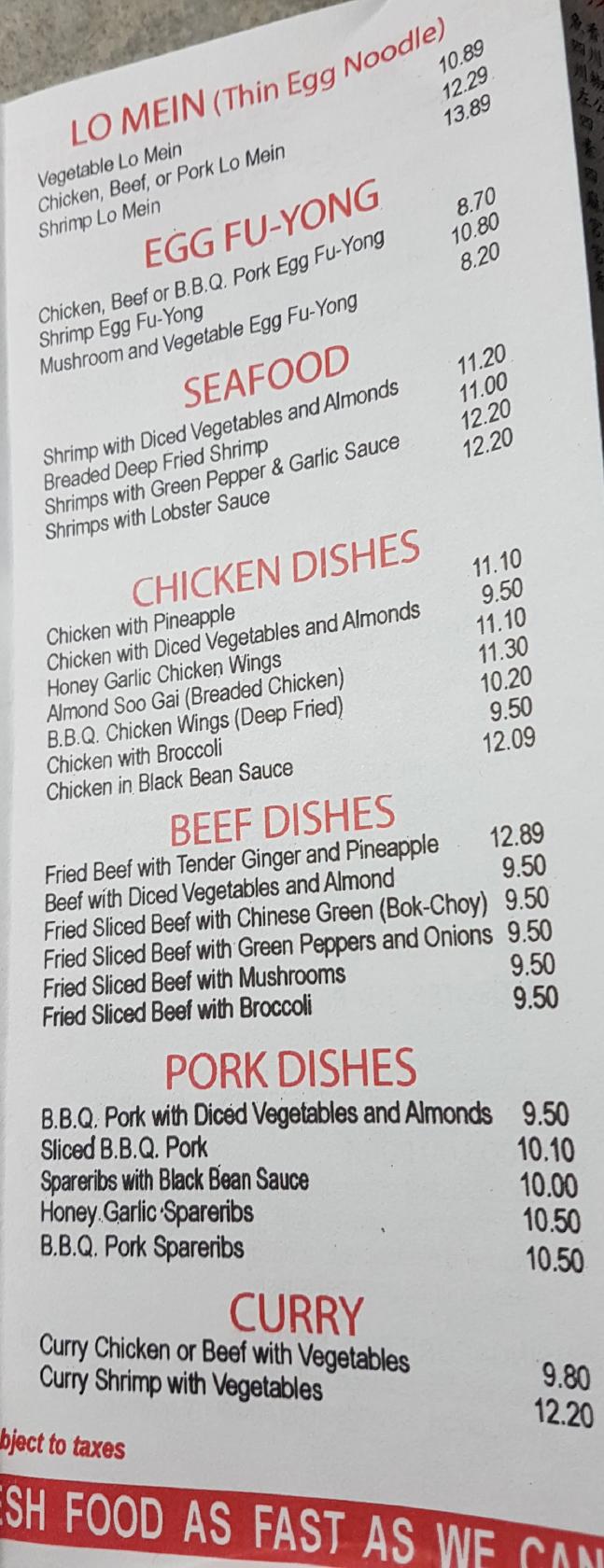 Menu at Orient Restaurant, Sudbury, Regent St