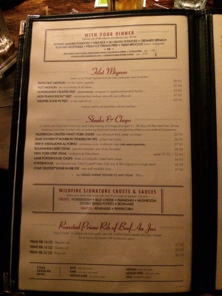 Menu at Wildfire steakhouse, Schaumburg, E Higgins Rd