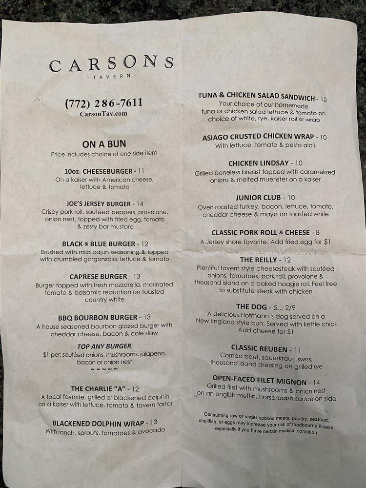 Menu at Carsons Tavern pub & bar, Stuart