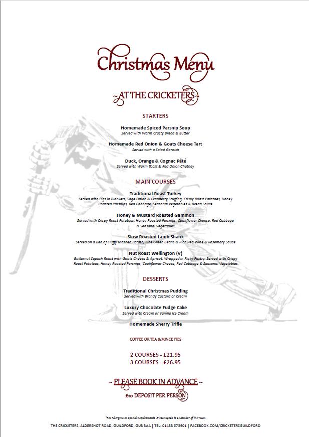Menu at The Cricketers pub & bar, Guildford