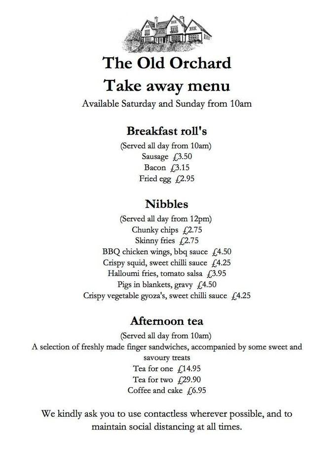 Menu at The Old Orchard pub & bar, Ruislip