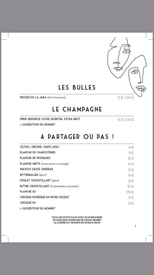 Menu at 82 Concept Bar, Waremme