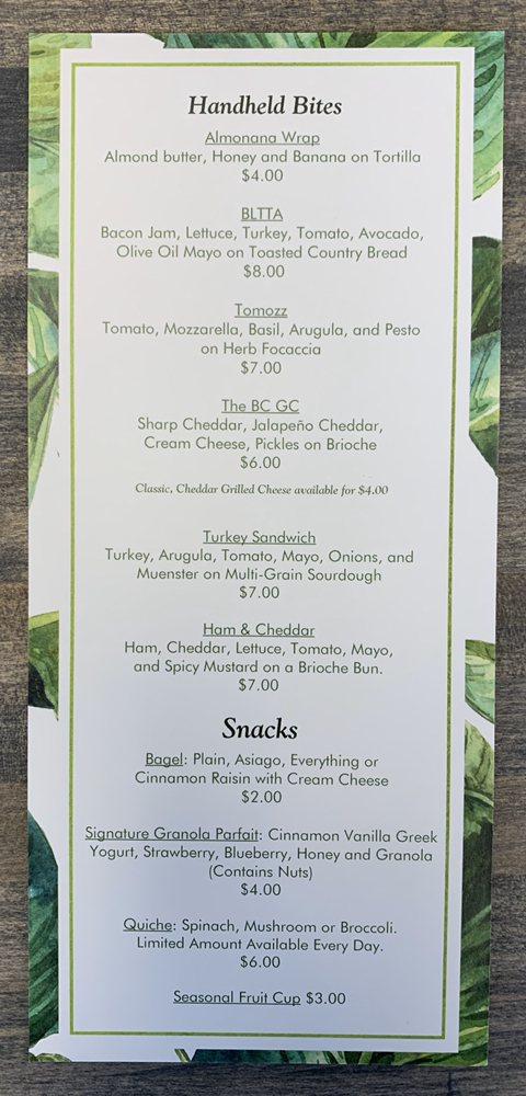 Carta de Botanical Cafe, Chicago, 3740 N Lincoln Ave
