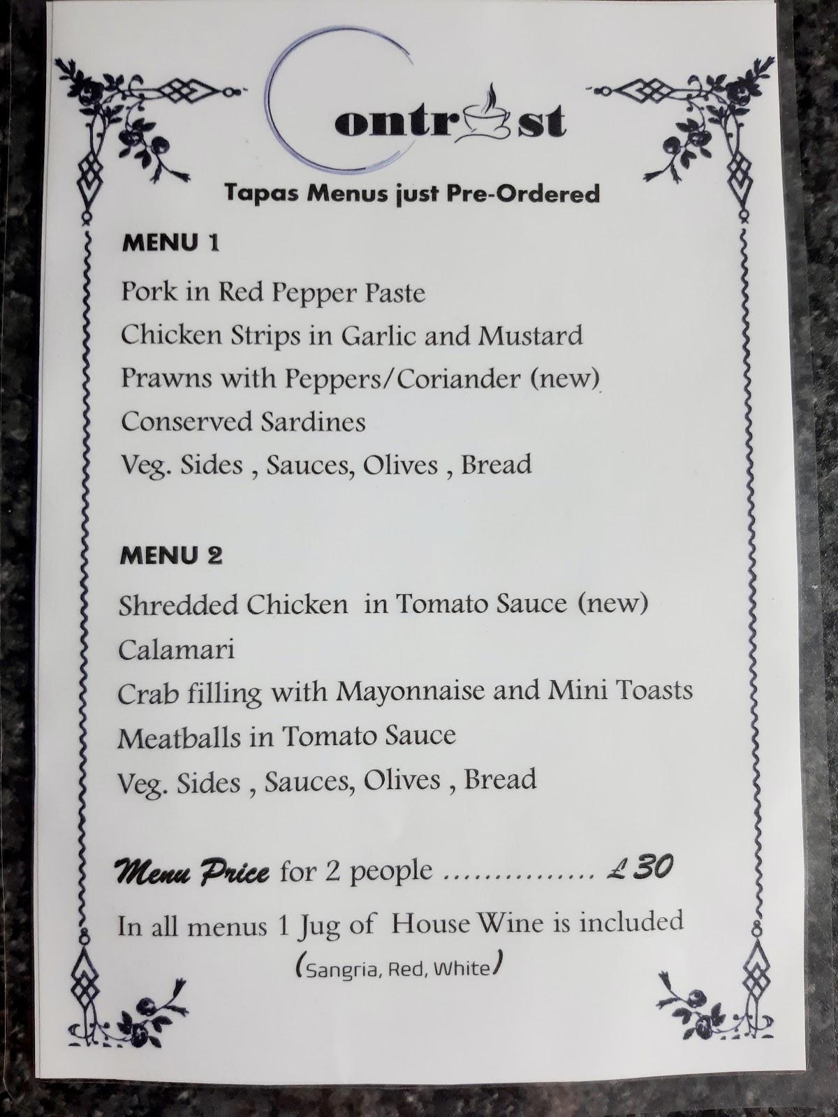 Menu at Contrast cafe, Watton