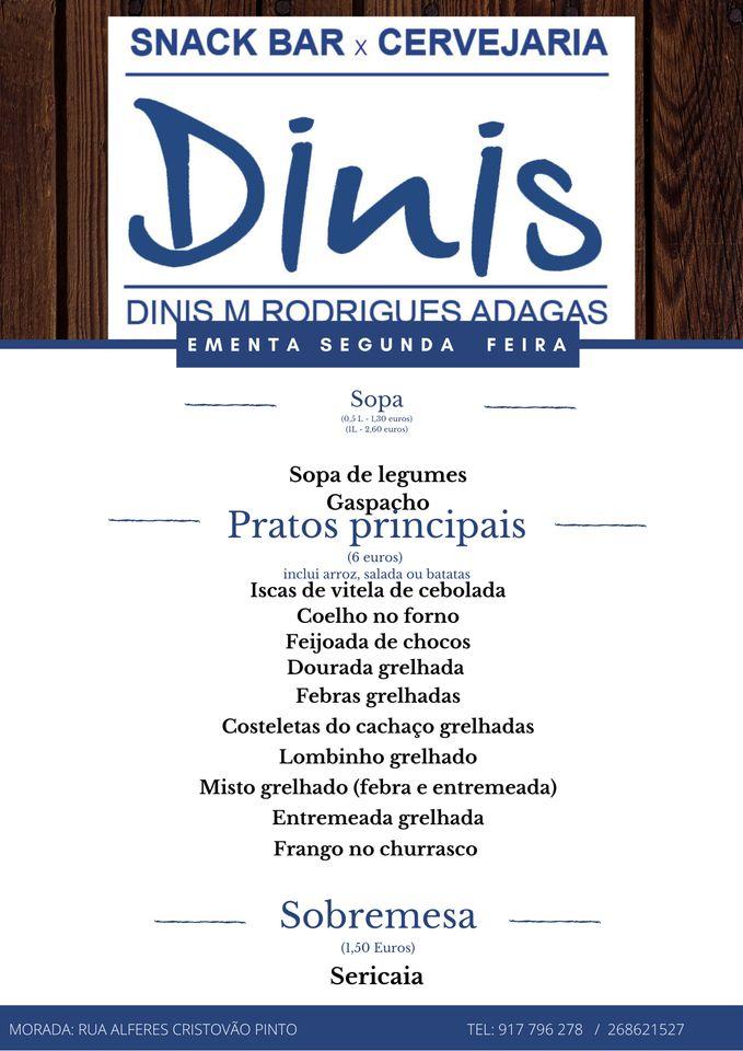 Menu em Snack-Bar Dinís, Elvas