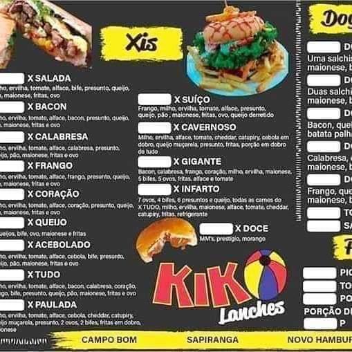 Menu at Kiko lanches 2 Sapiranga, Sapiranga