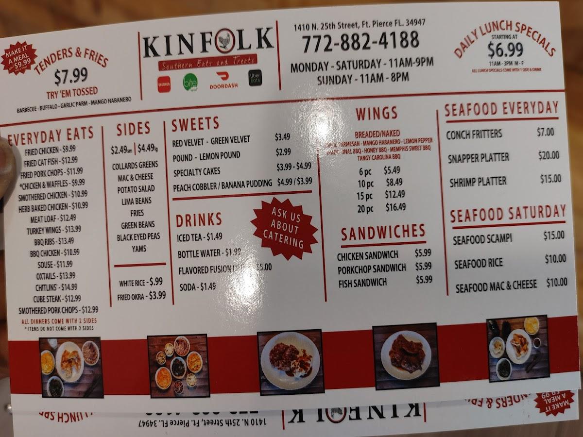 Menu at Kinfolk Southern Eats & Treats, LLC. restaurant, Fort Pierce