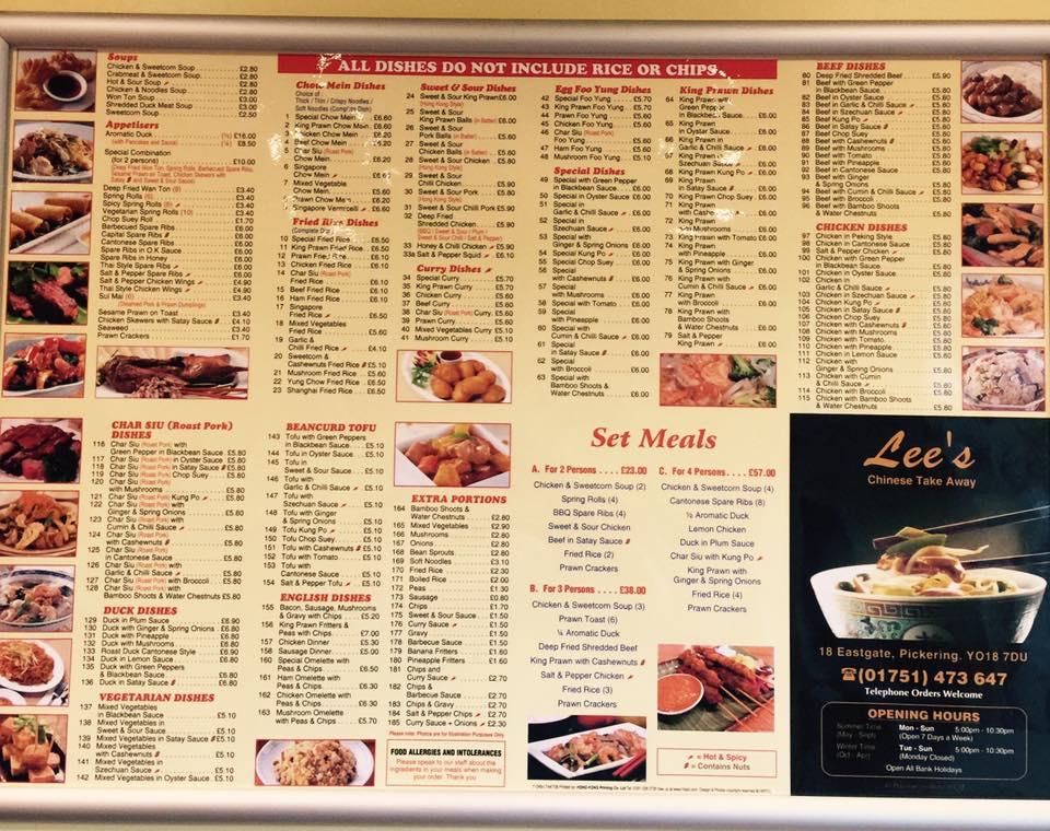 Menu at Lee's fast food, Pickering