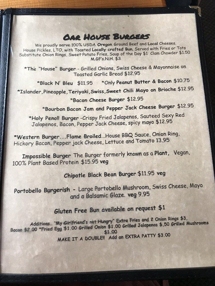 Menu at Oar House Bar & Grill, Pacific City