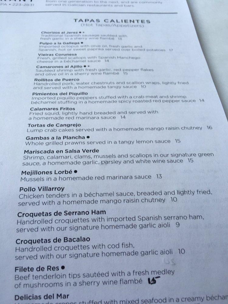 Menu at Spain Restaurant and Toma Bar, Tampa