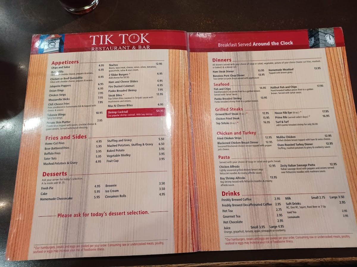 Menu at Tik Tok Restaurant and Bar Division, Portland, SE Division St