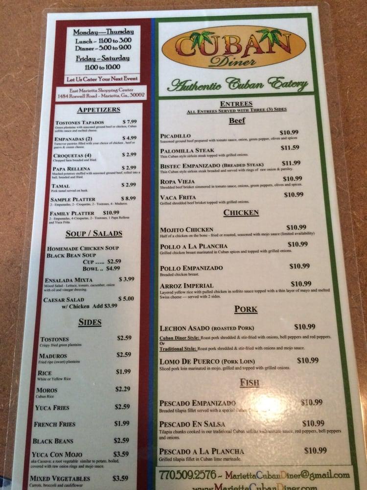 Menu at Cuban Diner desserts, Marietta