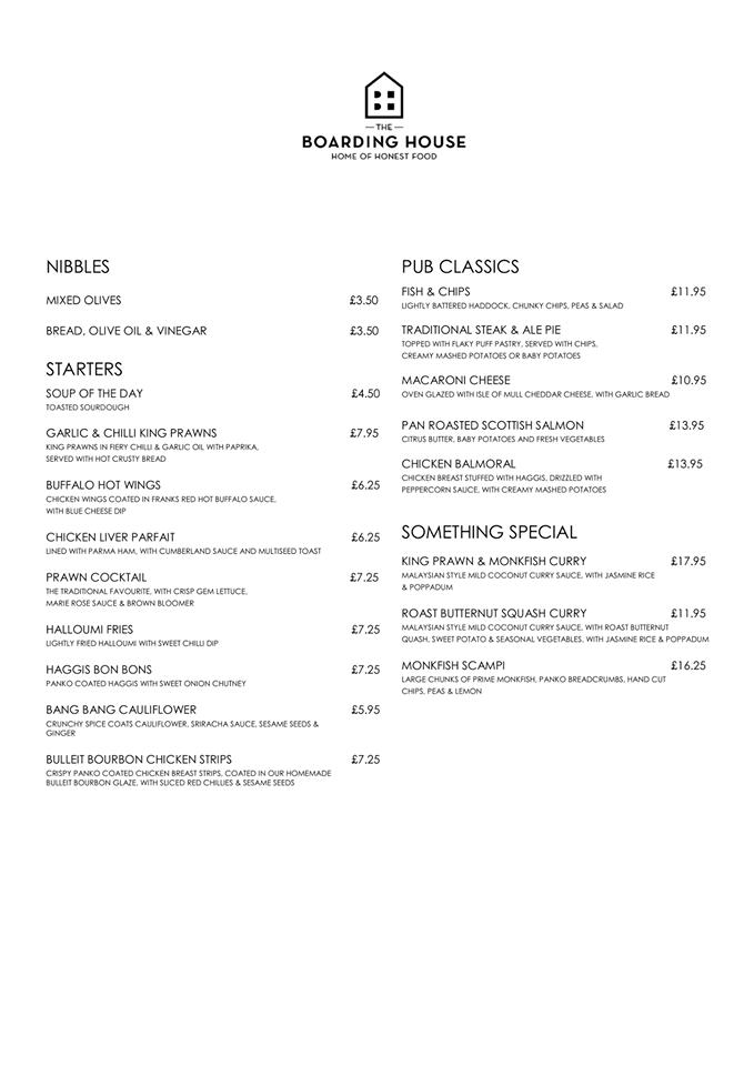 Menu at The Boarding House pub & bar, Howwood