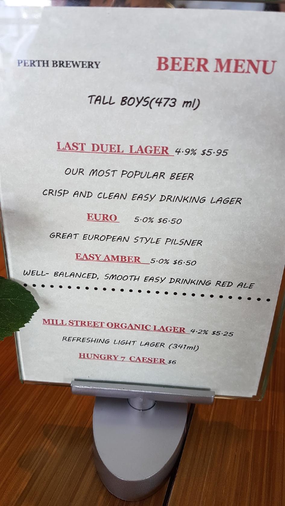 Menu at The Hungry 7 restaurant, Perth