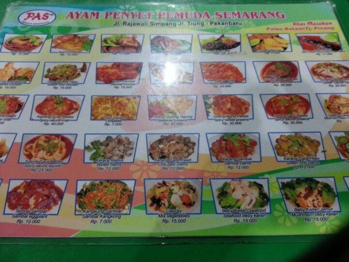 Menu at Ayam penyet Pemuda semarang restaurant, Pekanbaru, GC8P+F3V