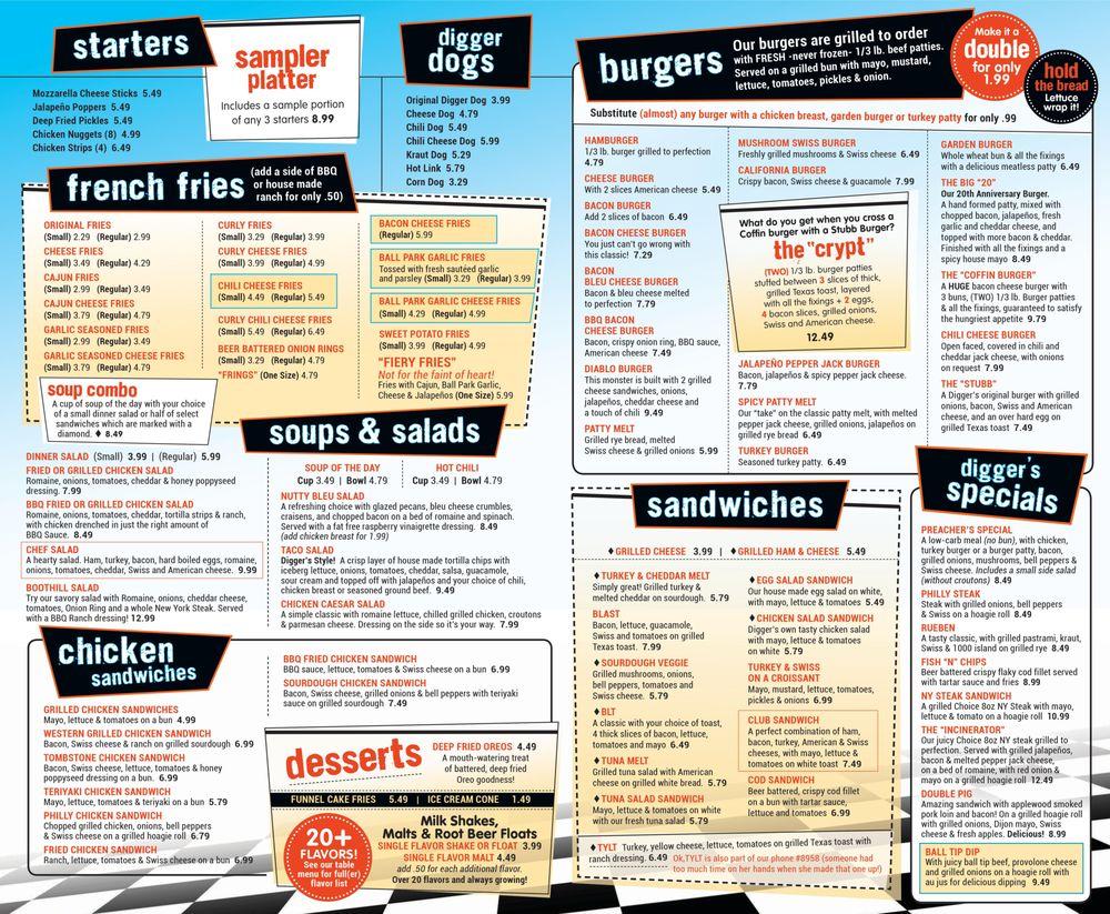 Menu at Digger's Diner Concord restaurant, Concord
