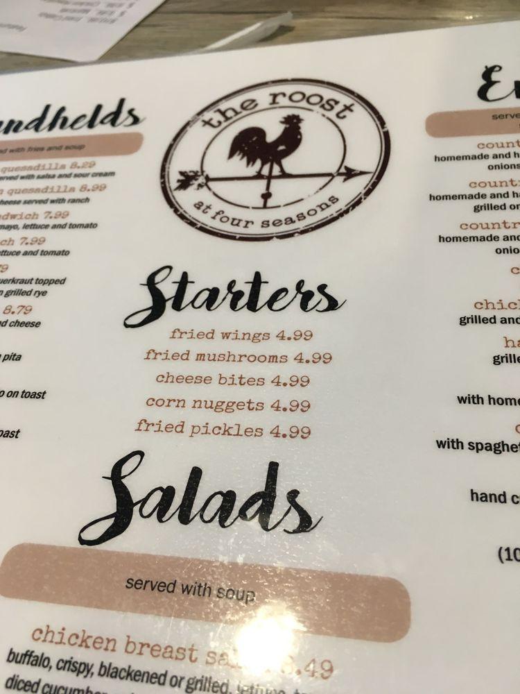 Menu at The Roost at Four Seasons restaurant, Frostproof, US Hwy 27