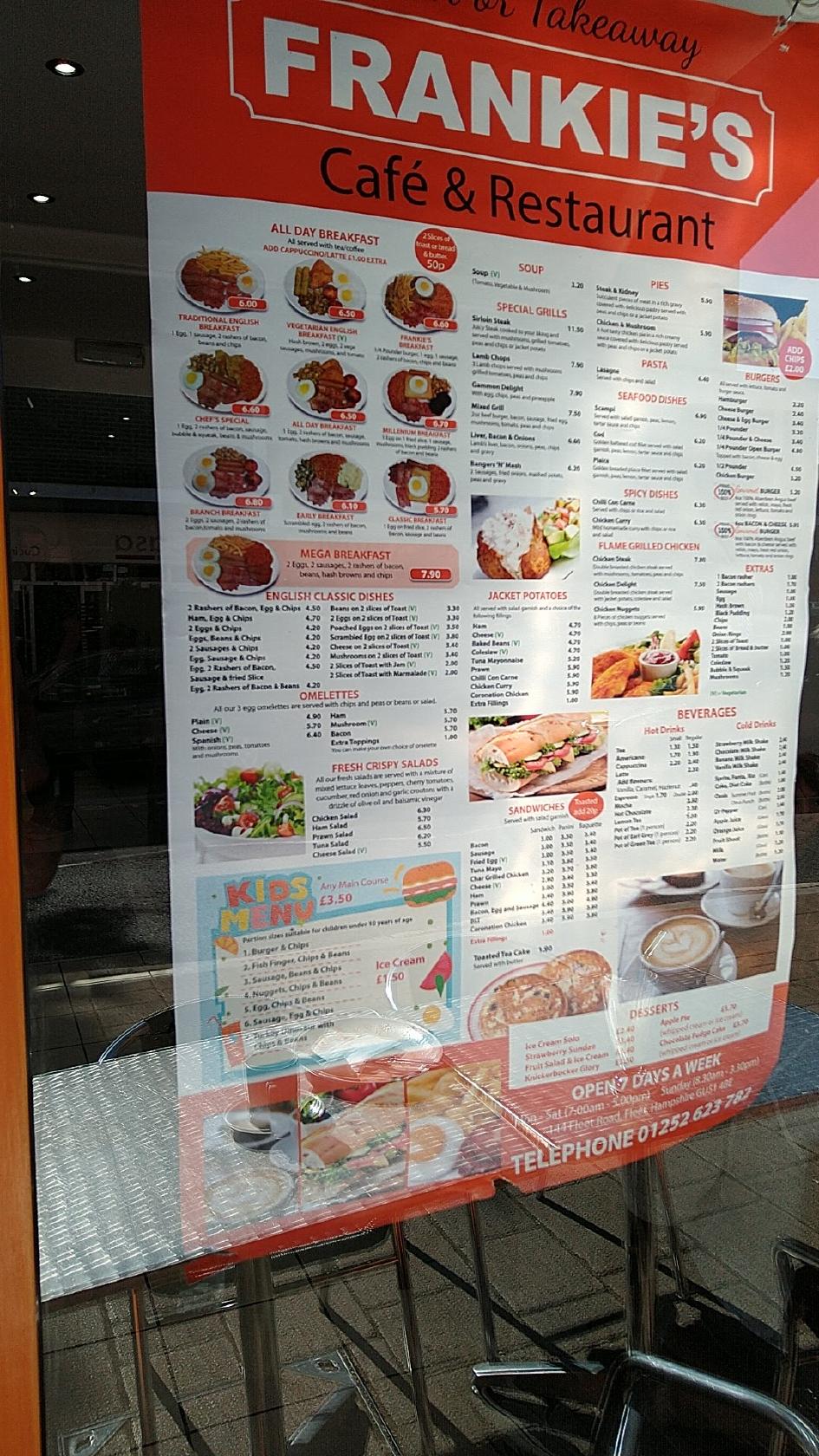 Carta de Frankies Cafe & Restaurant, Fleet