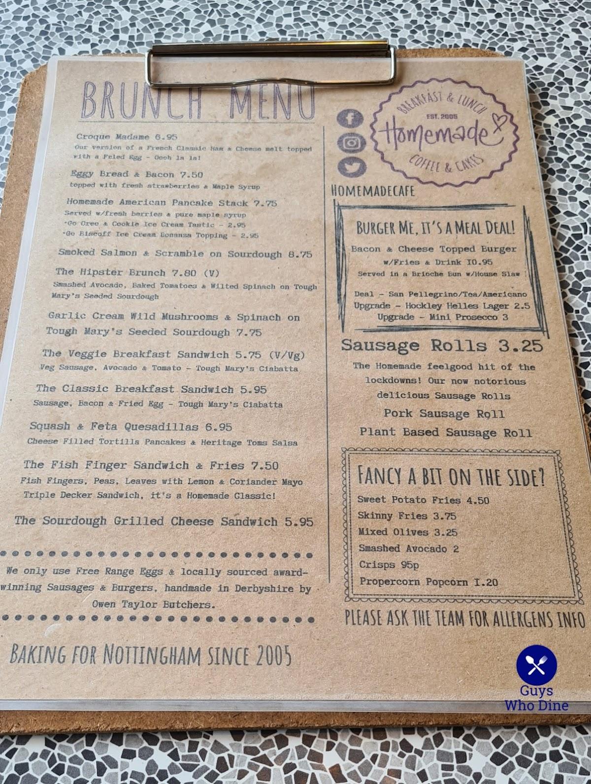 Menu at Homemade Cafe (at The Pavilion), Nottingham
