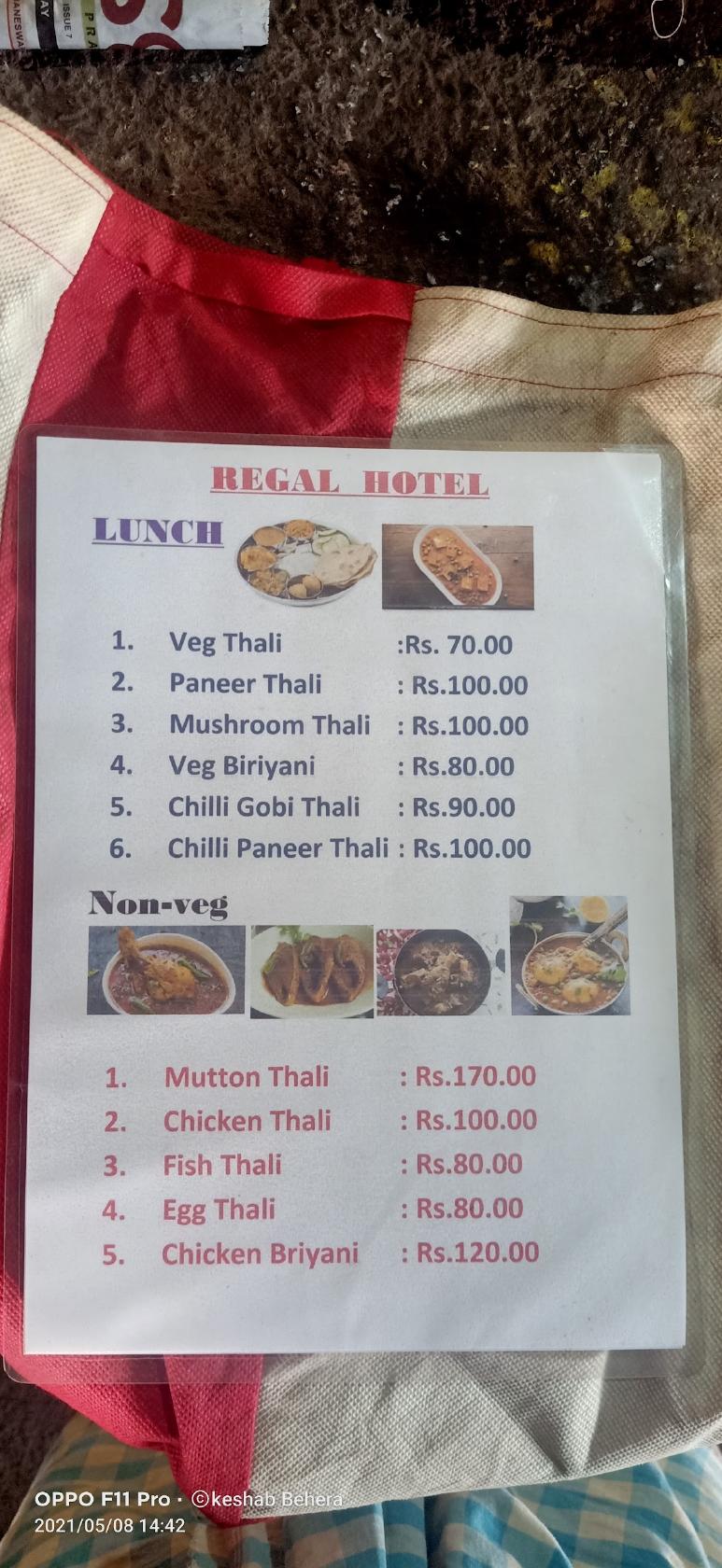 Menu at Hotel Regal, Bhubaneswar