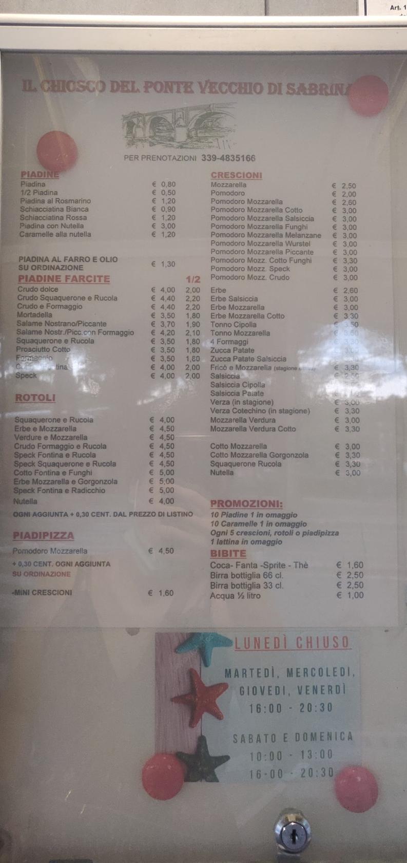 Menu da Il Chiosco Del Ponte Vecchio ristorante, Cesena