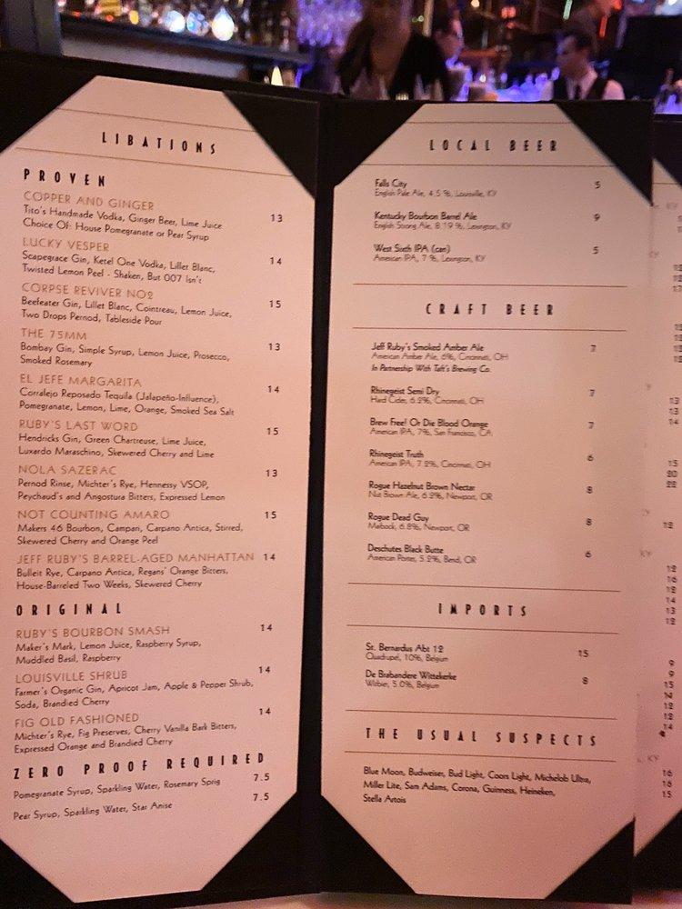 Menu at Jeff Ruby's Steakhouse, Louisville, Louisville