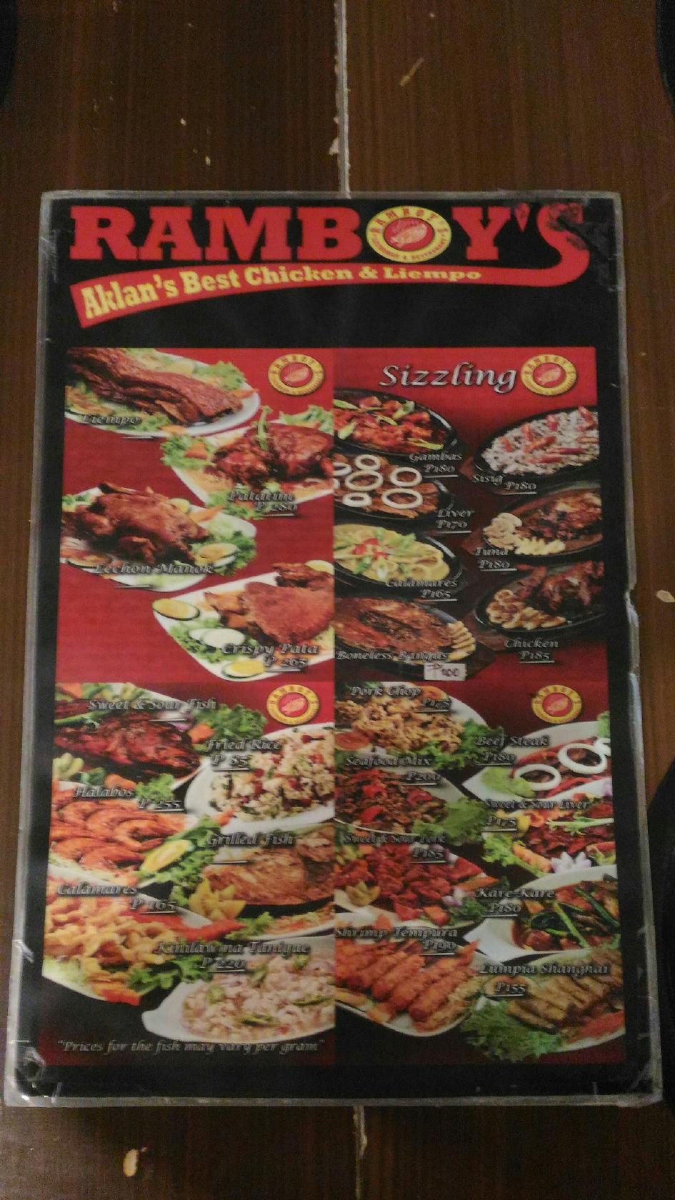 Menu at Ramboy's restaurant, Iloilo City, MGWV+MW3