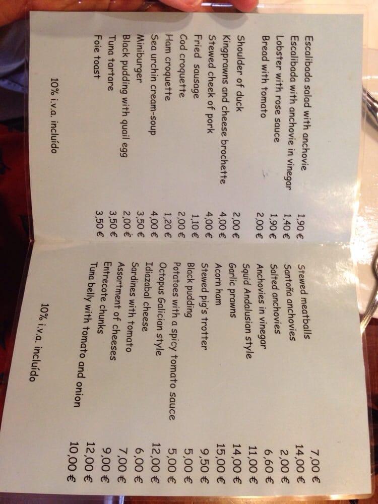 Menu at Restaurante El Chaflan de Patxi, Palma