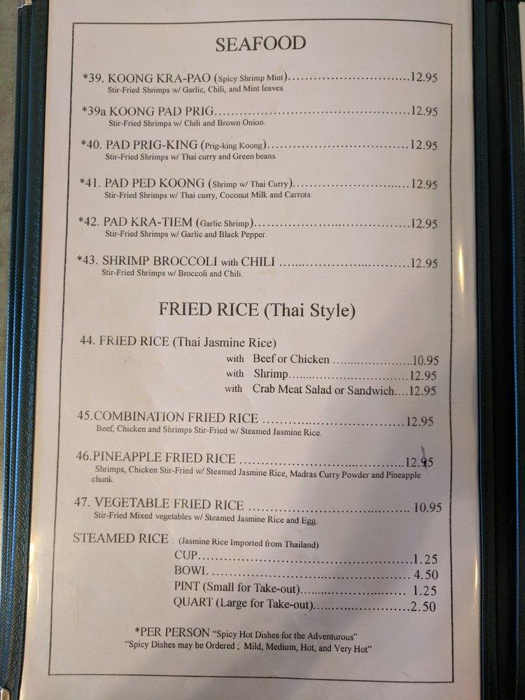 Menu at Thai House Cafe, Prescott