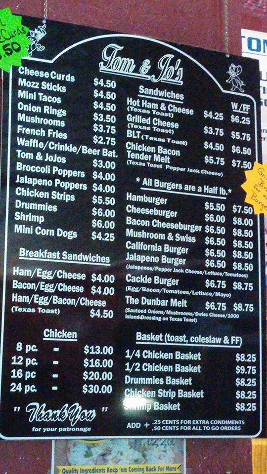 Menu at Tom & Jo's pub & bar, Menomonie