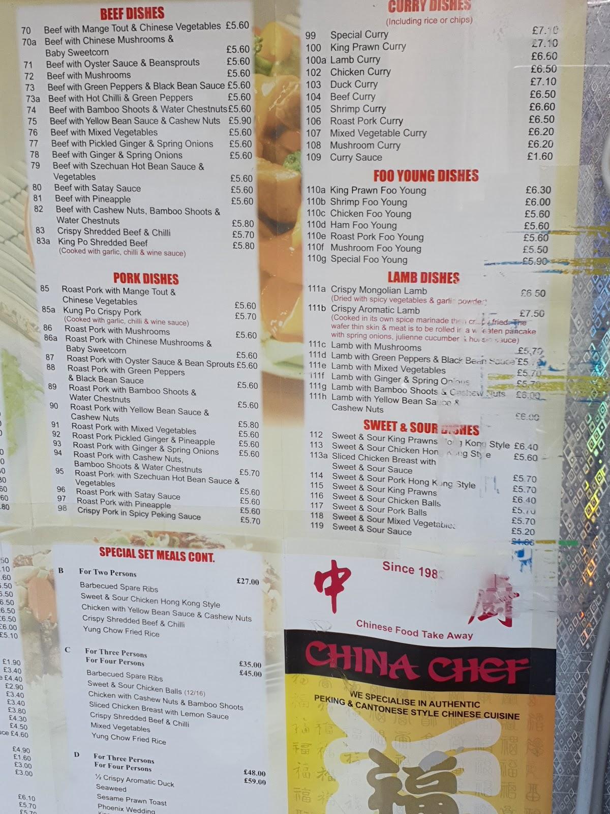 Menu at China Chef fast food, Ottery Saint Mary