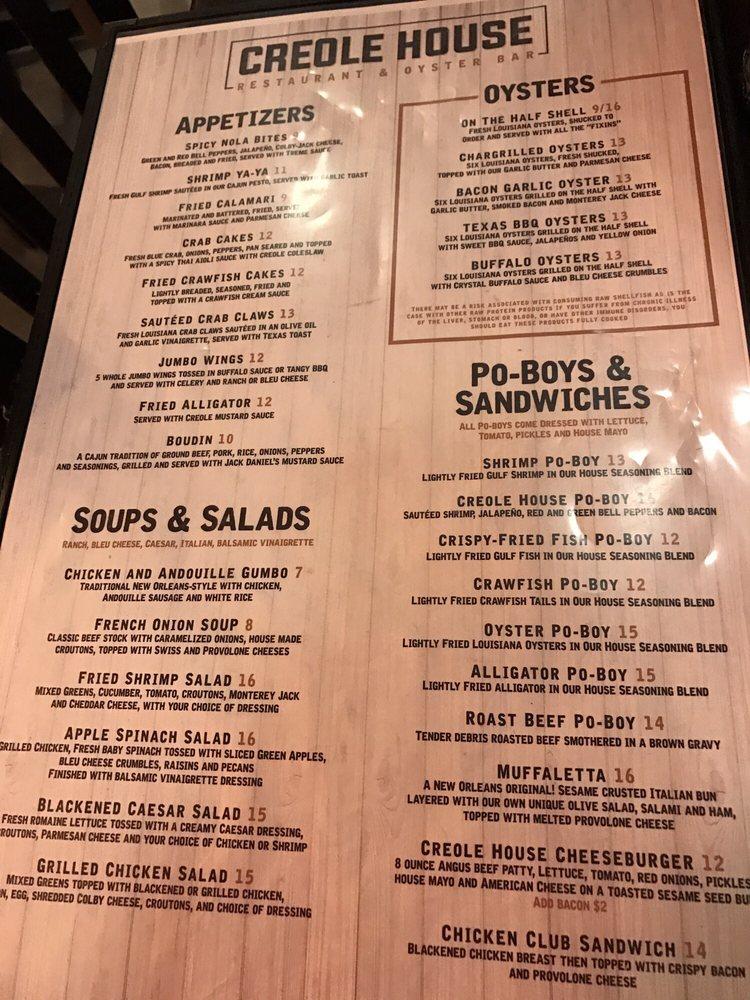 Menu at Creole House Restaurant & Oyster Bar, New Orleans