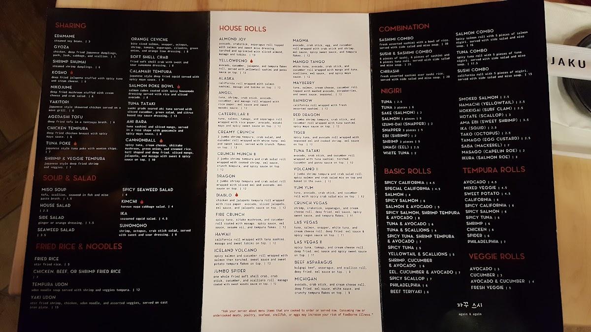 Carta del restaurante Jaku Sushi North, Grand Rapids