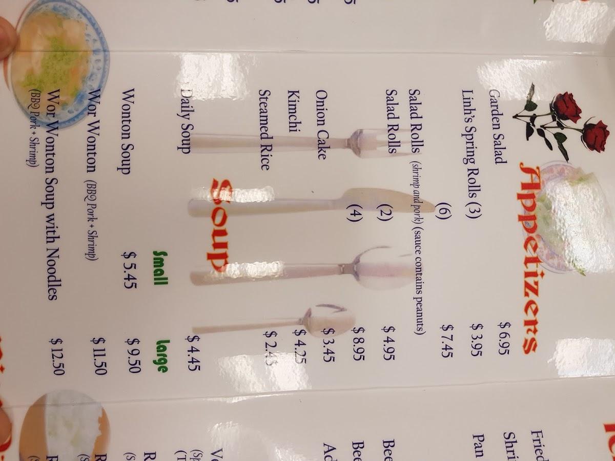 Menu at Linh's Kitchen restaurant, Whitecourt