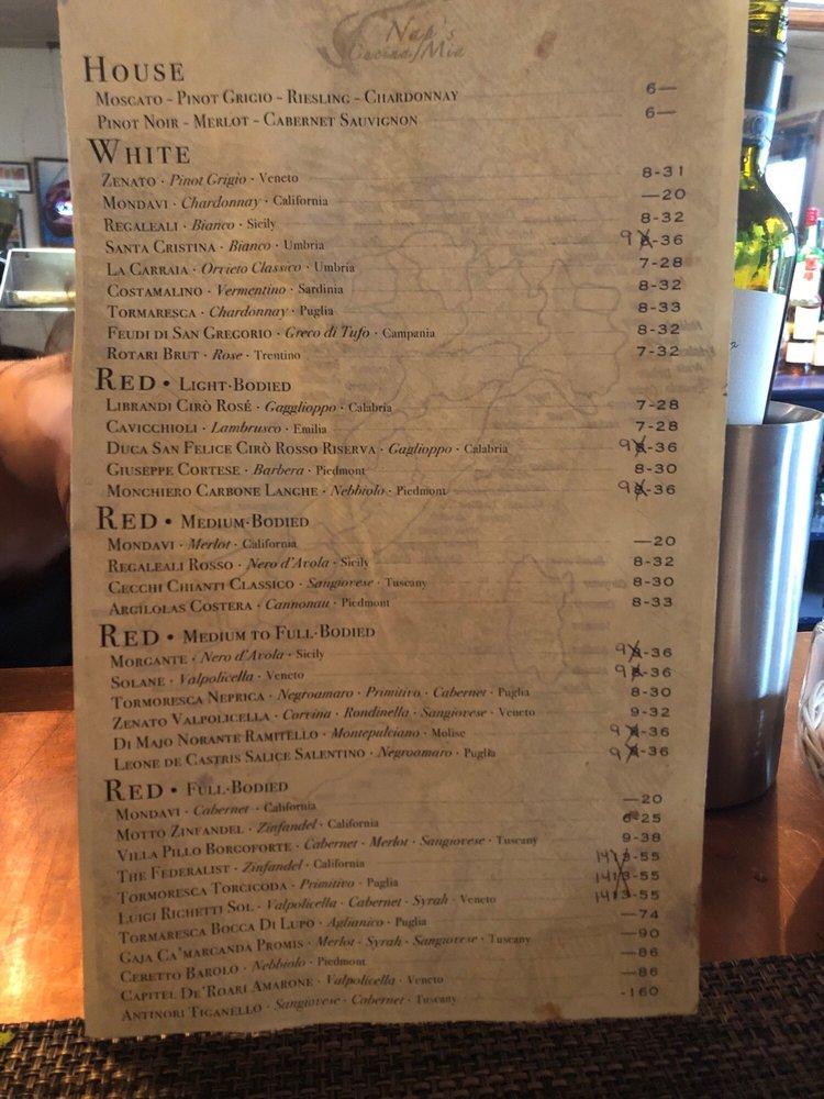 Menu at Nap's Cucina Mia restaurant, Indiana, Philadelphia St